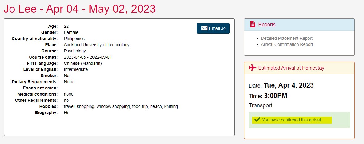 Confirming Your Guest’s Arrival - New Zealand Homestay